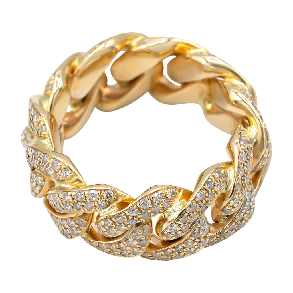 Luxury 14Kt Yellow Gold Diamond Cuban Link Ring - 3 Carat Total Weight ...
