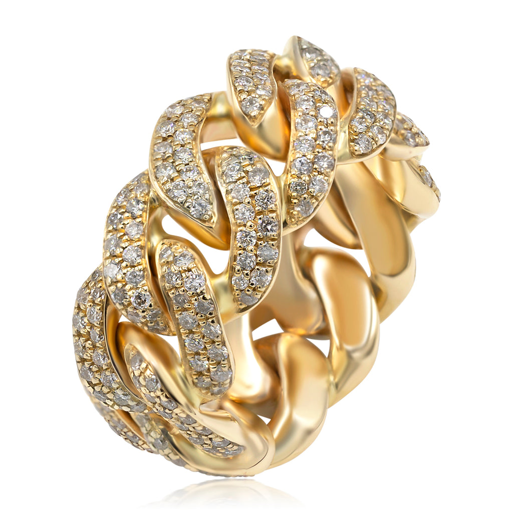 Luxury 14Kt Yellow Gold Diamond Cuban Link Ring - 3 Carat Total Weight ...